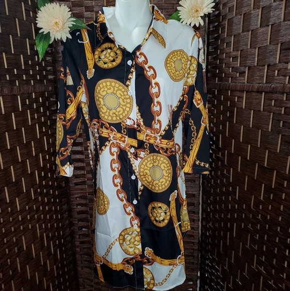 Dresses | New Dress Women Chain Strap Print Half Sleeve Slim Button ...